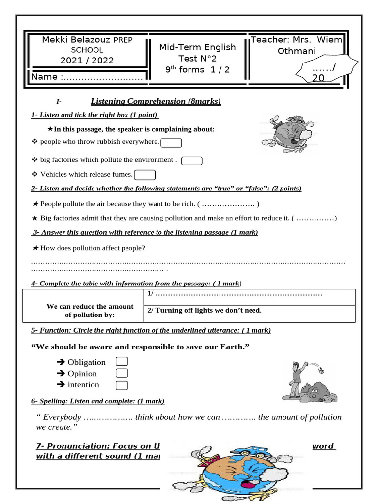 devoir 9eme 1 et 2 | PDF | Pollution | Organic Foods