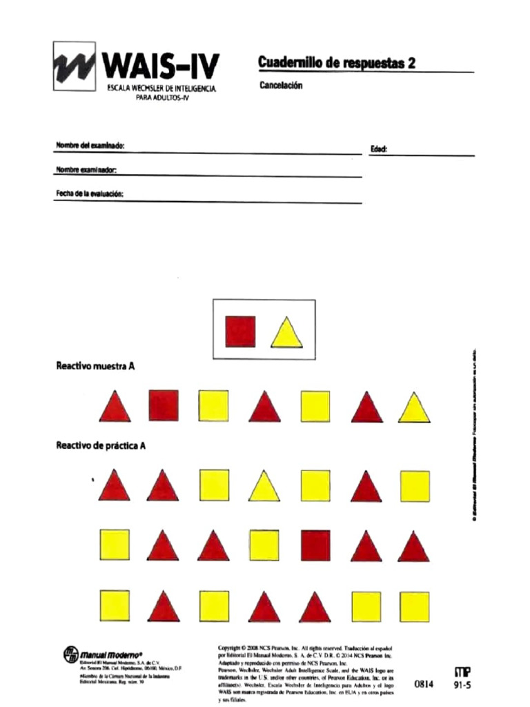 WAIS-IV: Cuadernillo de Respuestas | PDF | Escala de inteligencia para ...