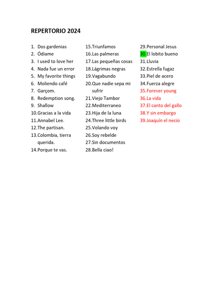 Repertorio Musical 2024: Canciones Clásicas | PDF