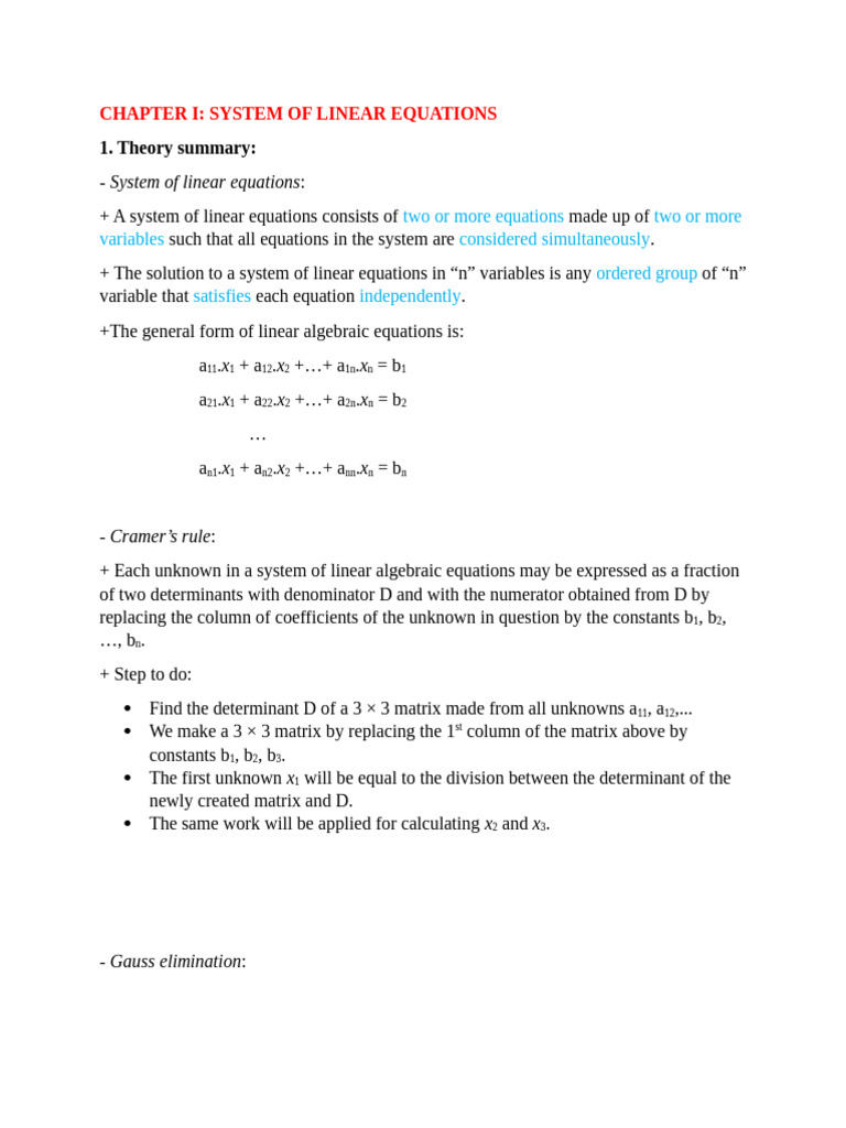 Numerical Analysis Project - Chapter 1 - System of Linear Equations | PDF | Linear Algebra | Algebra