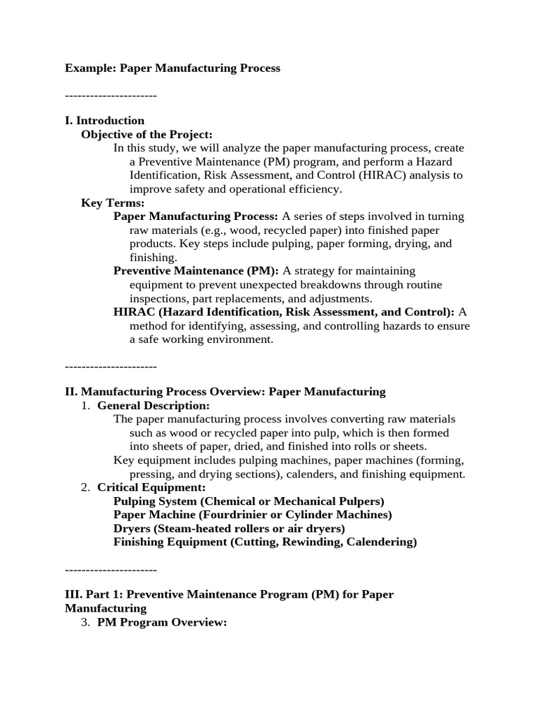 Paper Manufacturing Safety & Maintenance Guide | PDF | Paper | Hazards