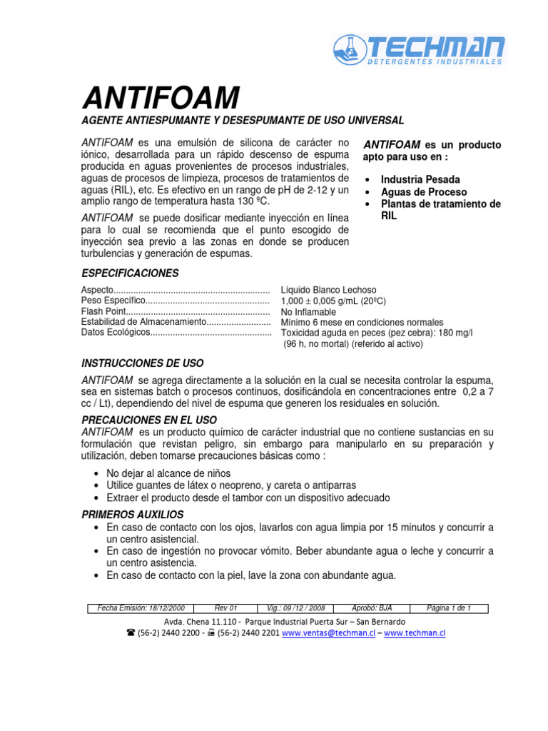 Antifoam: Agente Antiespumante Universal | PDF | Agua
