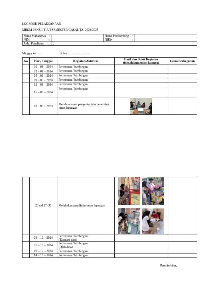 Logbook MBKM Penelitian 2024/2025 | PDF
