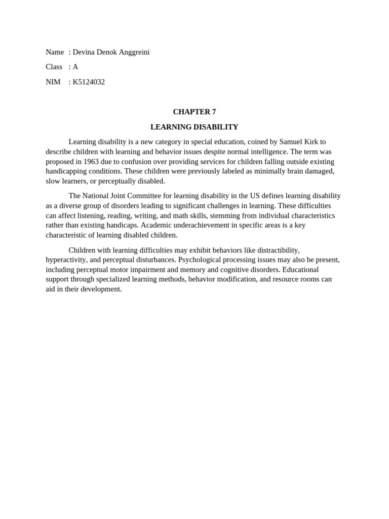 Chap 7 - Learning Disability | PDF