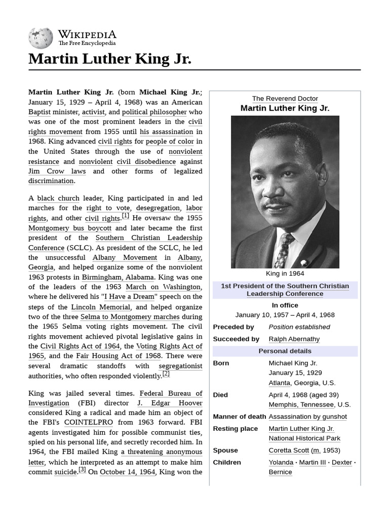 Martin Luther King Jr.: Civil Rights Leader | PDF | Martin Luther King ...