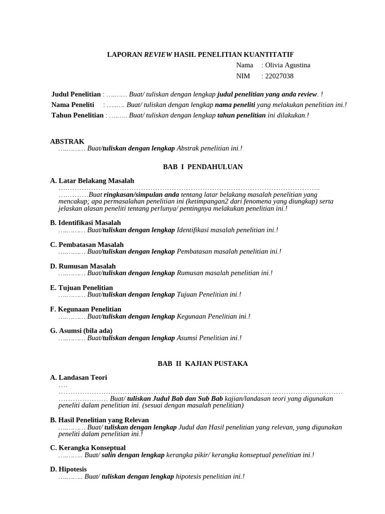 Format-Template Laporan Review Hasil Penelitian Kuantitatif | PDF