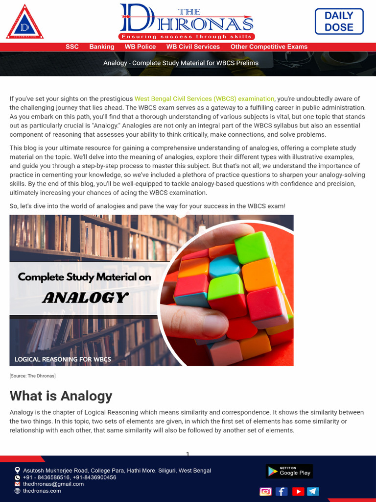 Blog Analogy Complete Study Material For Wbcs Prelims | PDF