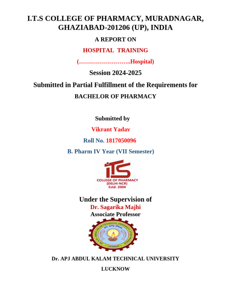 Cover Page For Industrial Hospital Training | PDF