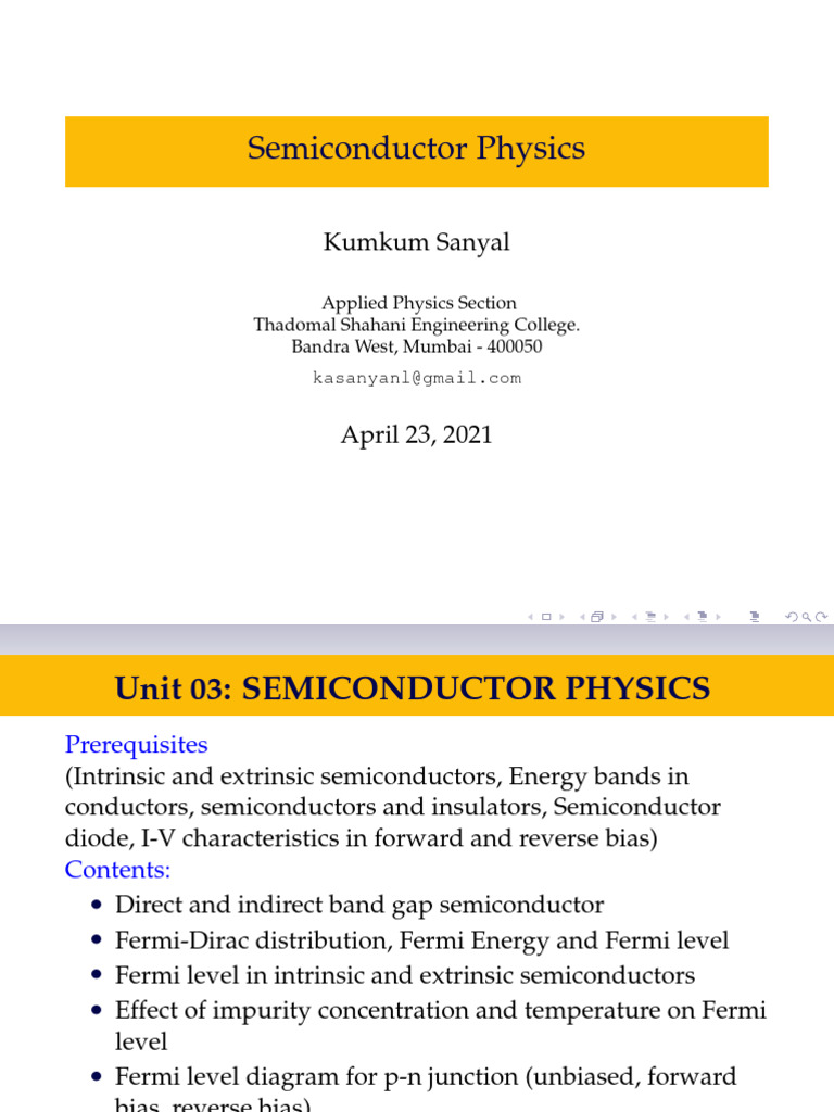 semiconductor_physics | PDF | Semiconductors | Electrical Resistivity And Conductivity