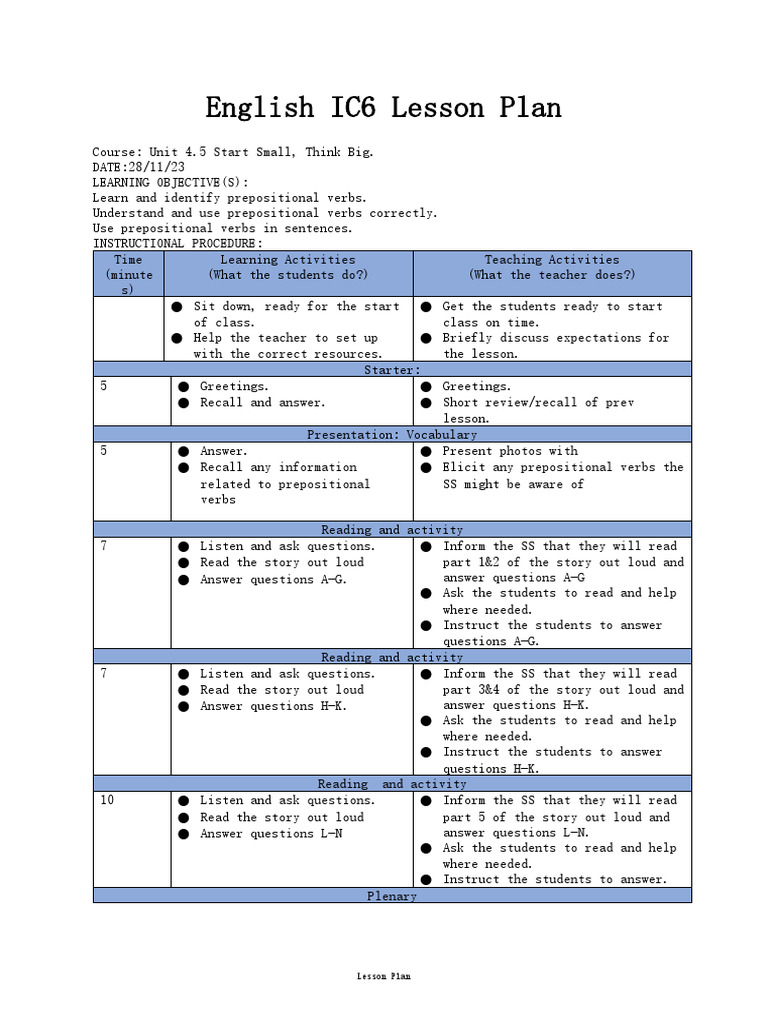 Lesson Plan 1 | PDF | Lesson Plan | Pedagogy