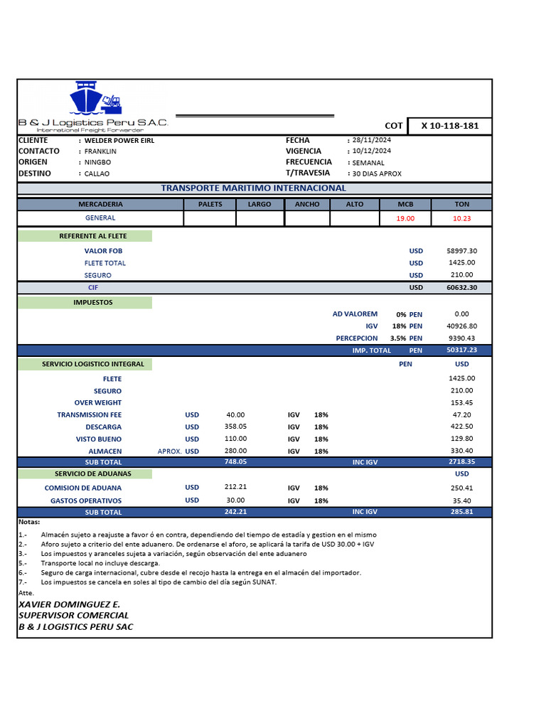 Cot X 181 - 10 - 118 - Ningbo - Fob LCL - Welder Power Eirl (F) | PDF ...