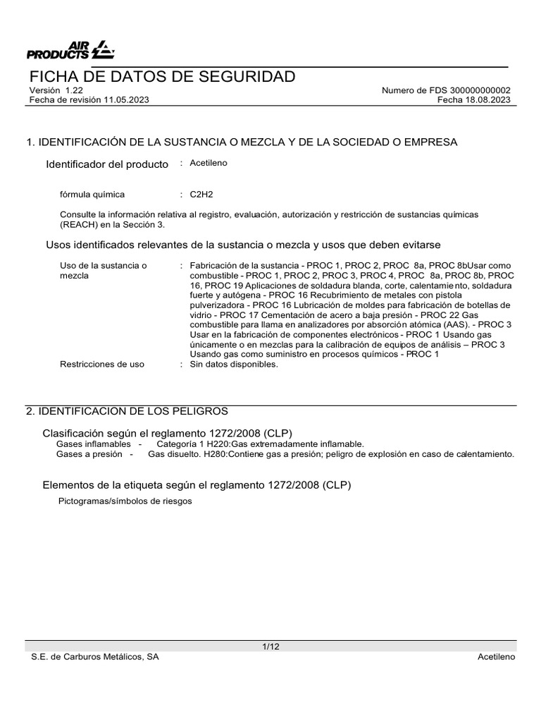 MSDS Acetylene | PDF | Oxígeno | Cobre