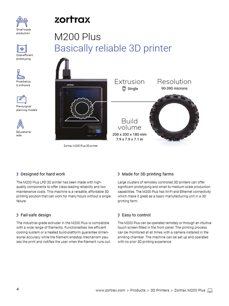 Zortrax M200 Plus 3D Printer Overview | PDF | 3 D Printing | Printer ...