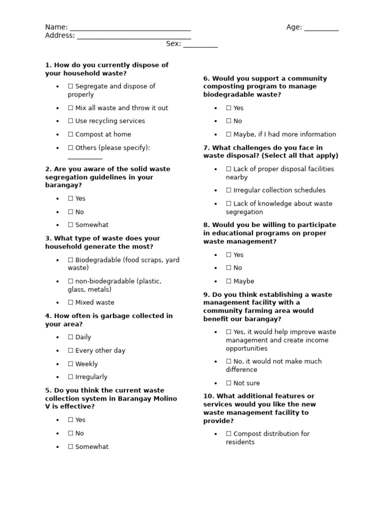 Survey for thurs | PDF | Waste Management | Waste