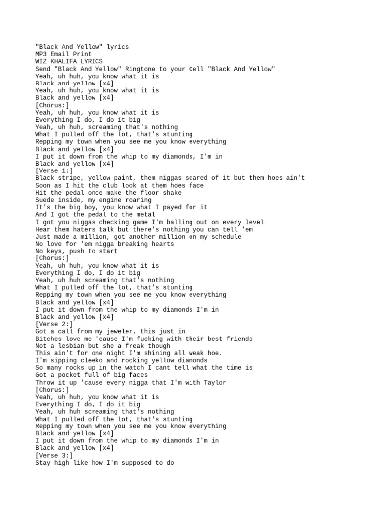 Wiz Khalifa Lyrics - Black and Yellow | PDF | African American Music ...