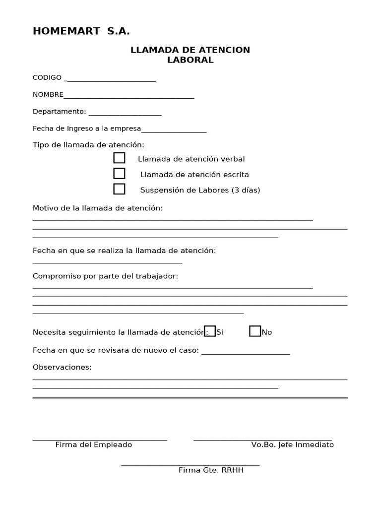 LLamada de Atencion Laboral | PDF
