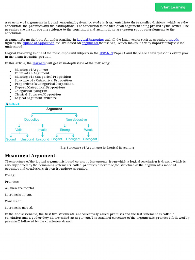 Structure of Arguments - UGC NET Paper 1 Notes & Study Material | PDF