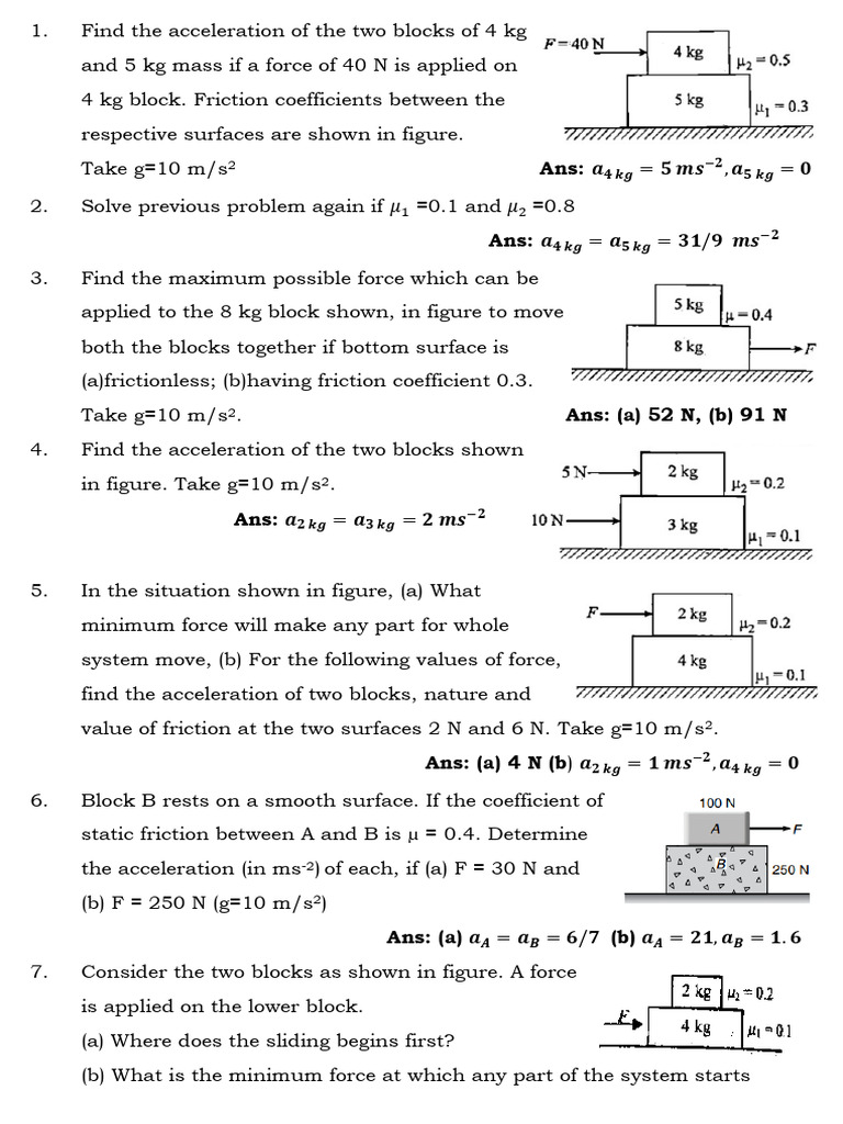 Physics Problem Set on Friction | PDF | Friction | Force