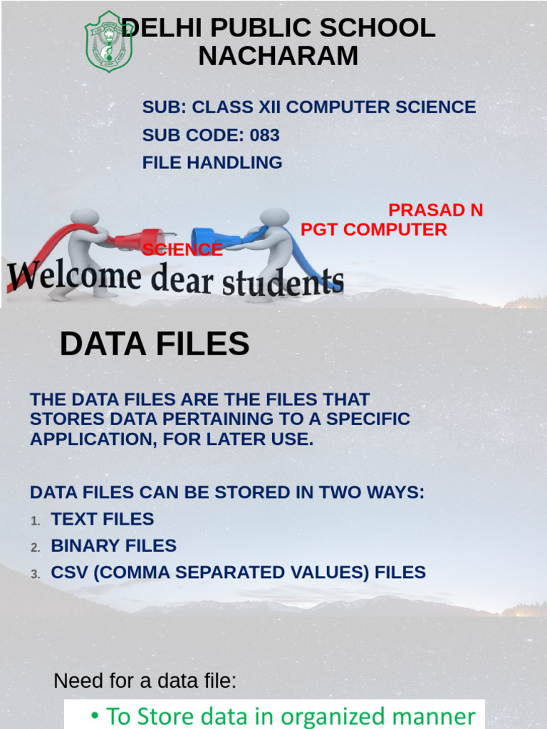 Class 12 CS File Handling | PDF | Comma Separated Values | Computer File