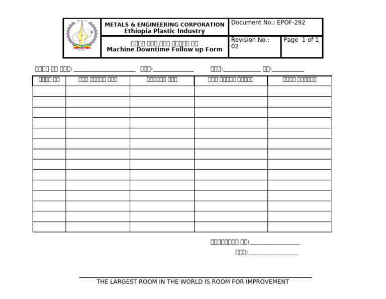 Hid - EPOF-292 Machine Downtime Follow Up Form | PDF