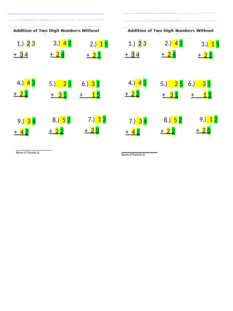Two-Digit Addition Without Regrouping | PDF