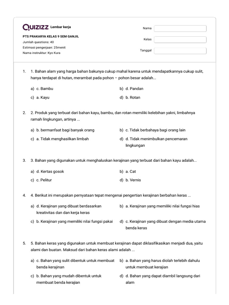 PTS PRAKARYA KELAS 9 SEM GANJIL _ Quizizz | PDF