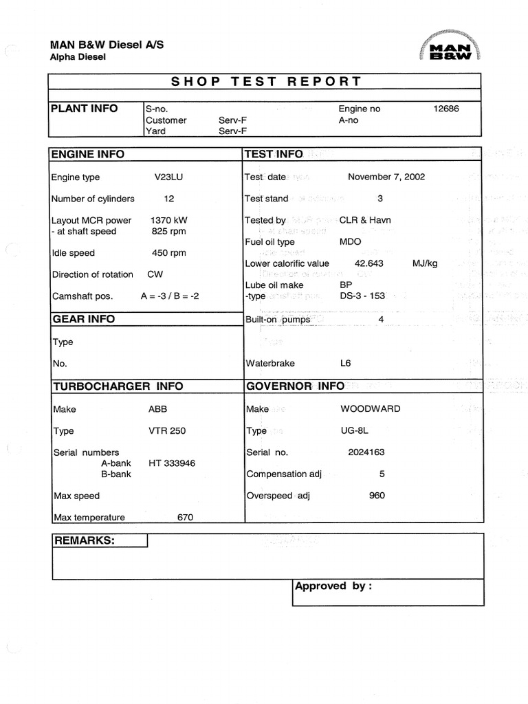 MAN B&W Engine 12686 Test Report | PDF