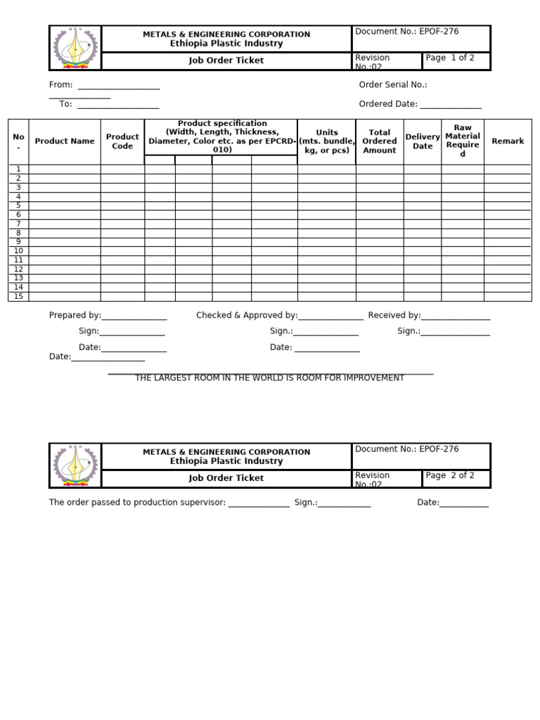 Hid - EPOF-276 Job Order Ticket | PDF