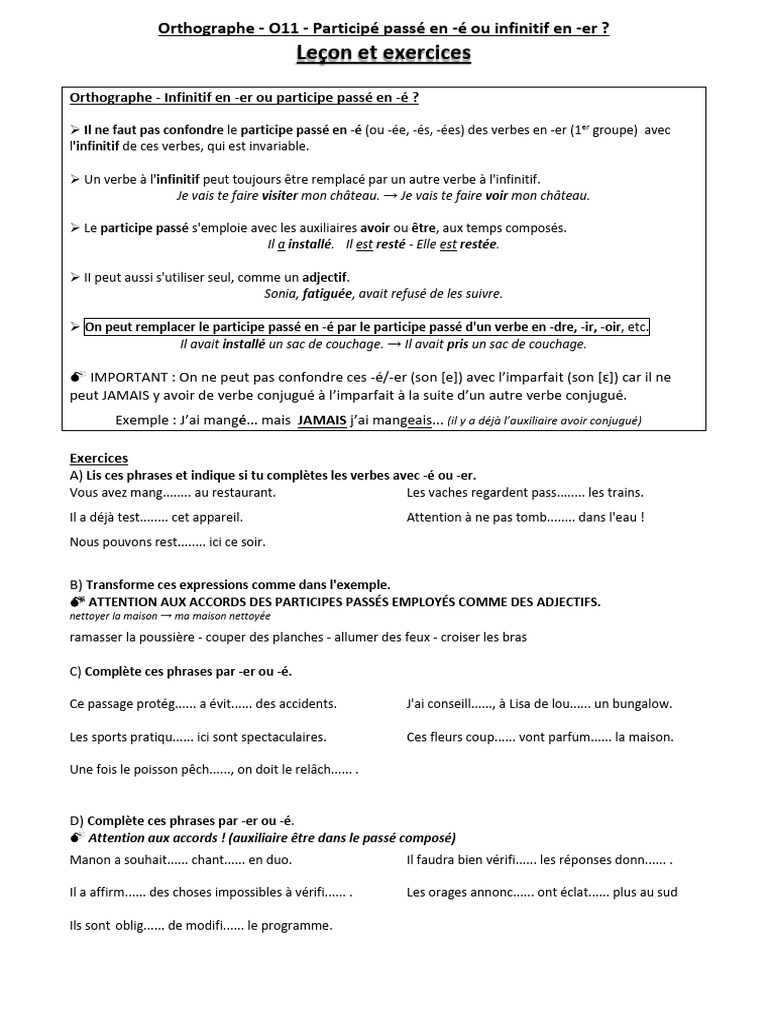 Participé passé vs infinitif en -er | PDF | Verbe | Linguistique