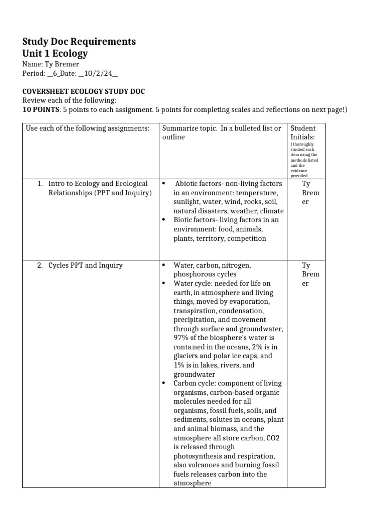 Study Doc Ecology Requirements REV 2018 | PDF | Ecology | Oceans