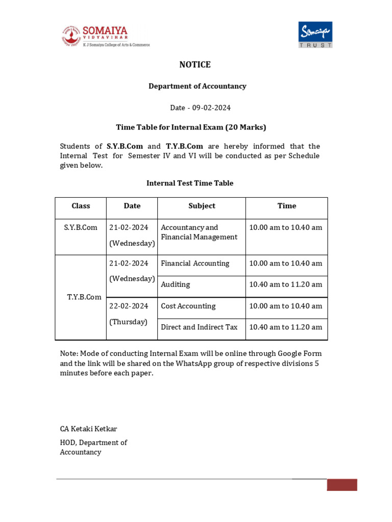 B.Com Internal Exam Schedule | PDF | Taxes | Public Finance