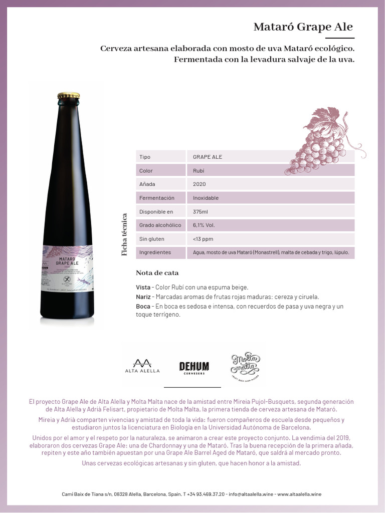 Grape Ale Mataró 2020: Cerveza Rubí Artesana | PDF | Alcohol | Vino