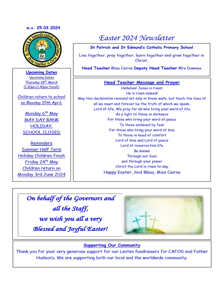 Easter 2024 Newsletter for Parents | PDF | Easter