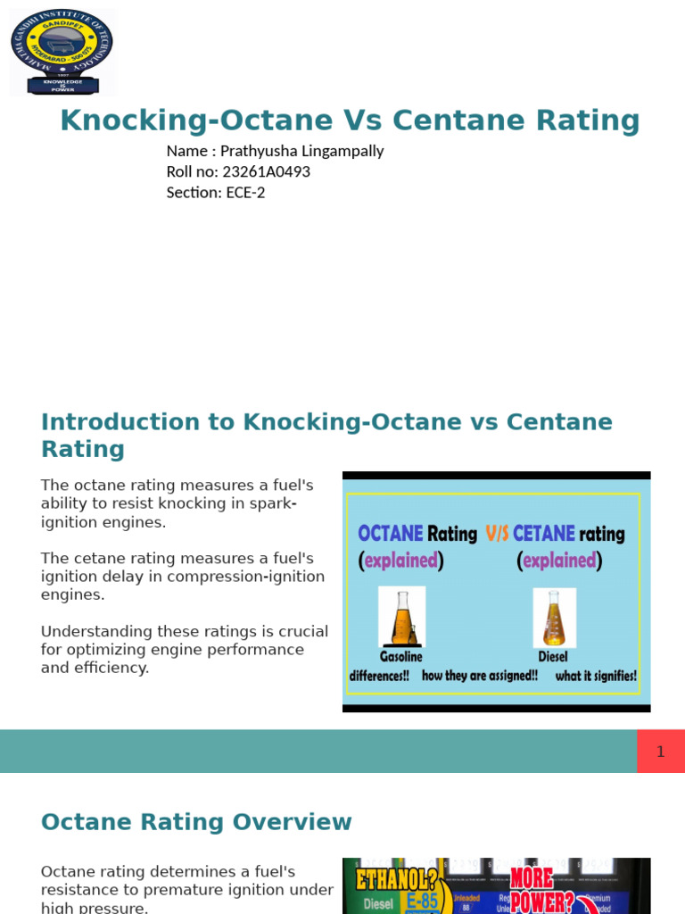Knocking-Octane Vs Centane Rating | PDF | Diesel Engine | Engines