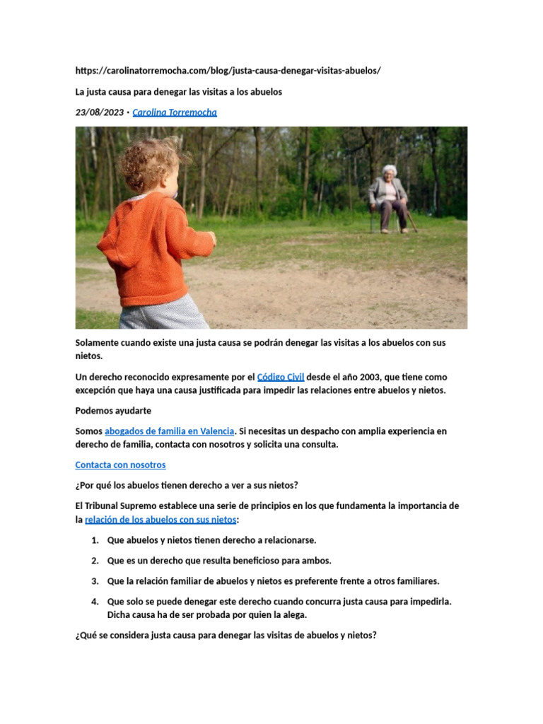 Visiutas Abuelos La Justa Causa para Denegar Las Visitas A Los Abuelos ...