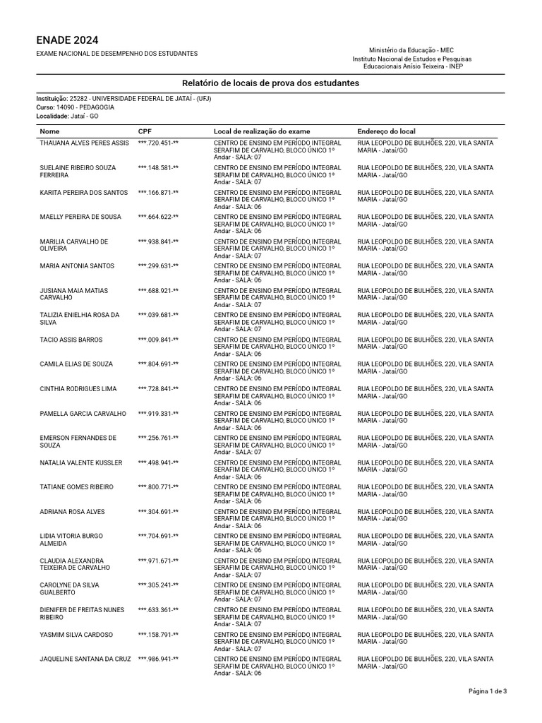 Enade 2024 - Relatório de Locais de Prova | PDF | Brasil