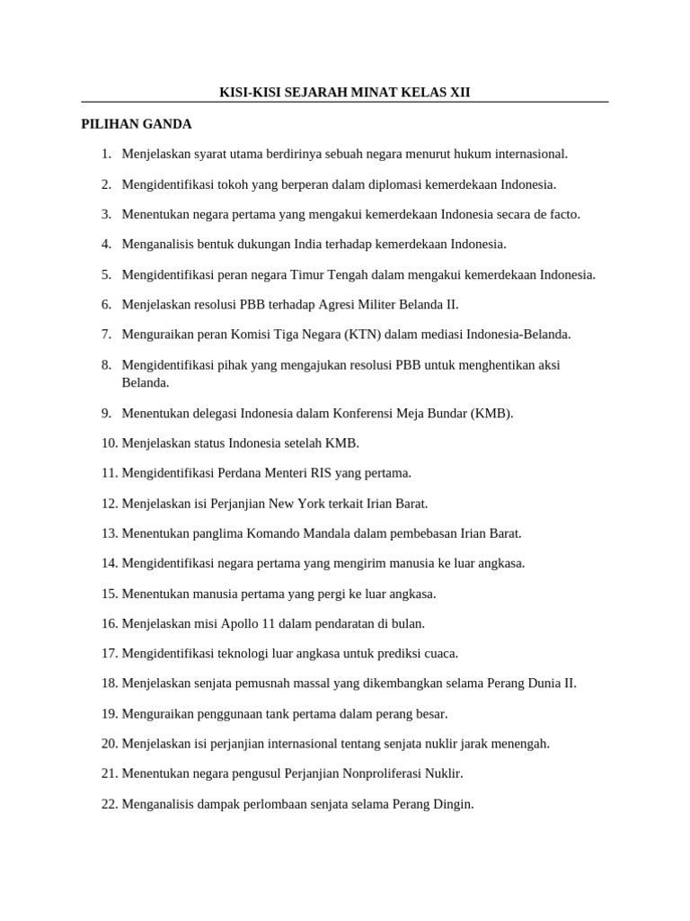 Kisi-Kisi Sejarah Minat Kelas 12 IPS | PDF