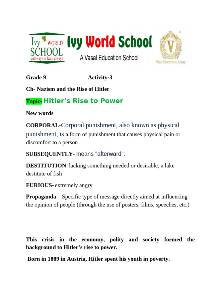 Activity 6 Hitlers Rise To Power 1 | PDF | Nazi Germany | Adolf Hitler