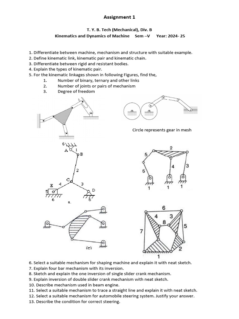 Assignment 1 (Machines and Mechanisms) | PDF | Gear | Kinematics