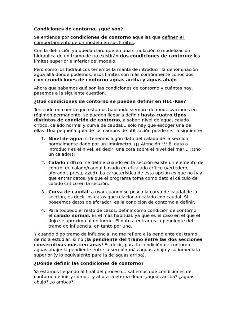 Condiciones de Frontera-Hec Ras-Manual | PDF | Descarga (hidrología)