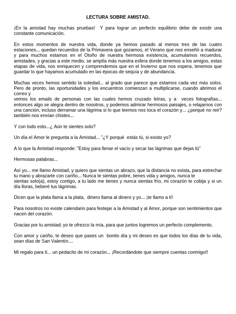 Reflexiones sobre la Amistad | PDF