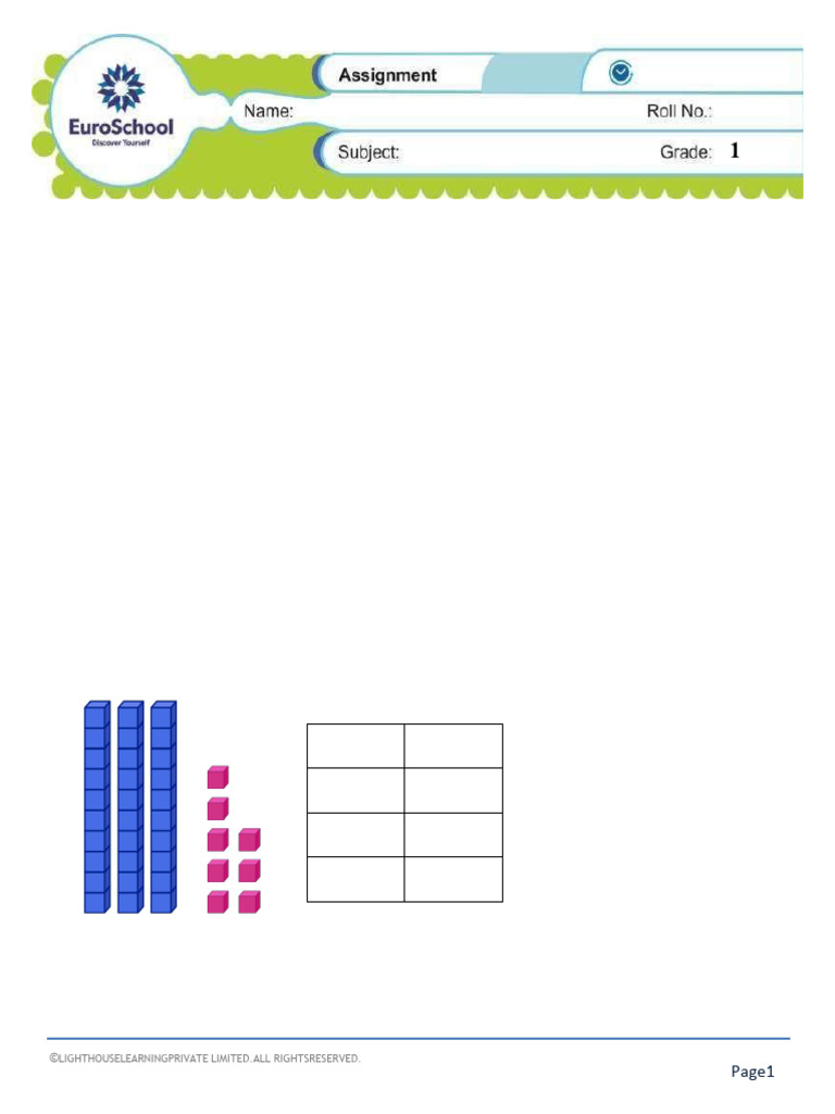 ESW - CBSE - Gr1 - Mathematics - Practice Answer Worksheet - AY24-25 | PDF | Mathematics