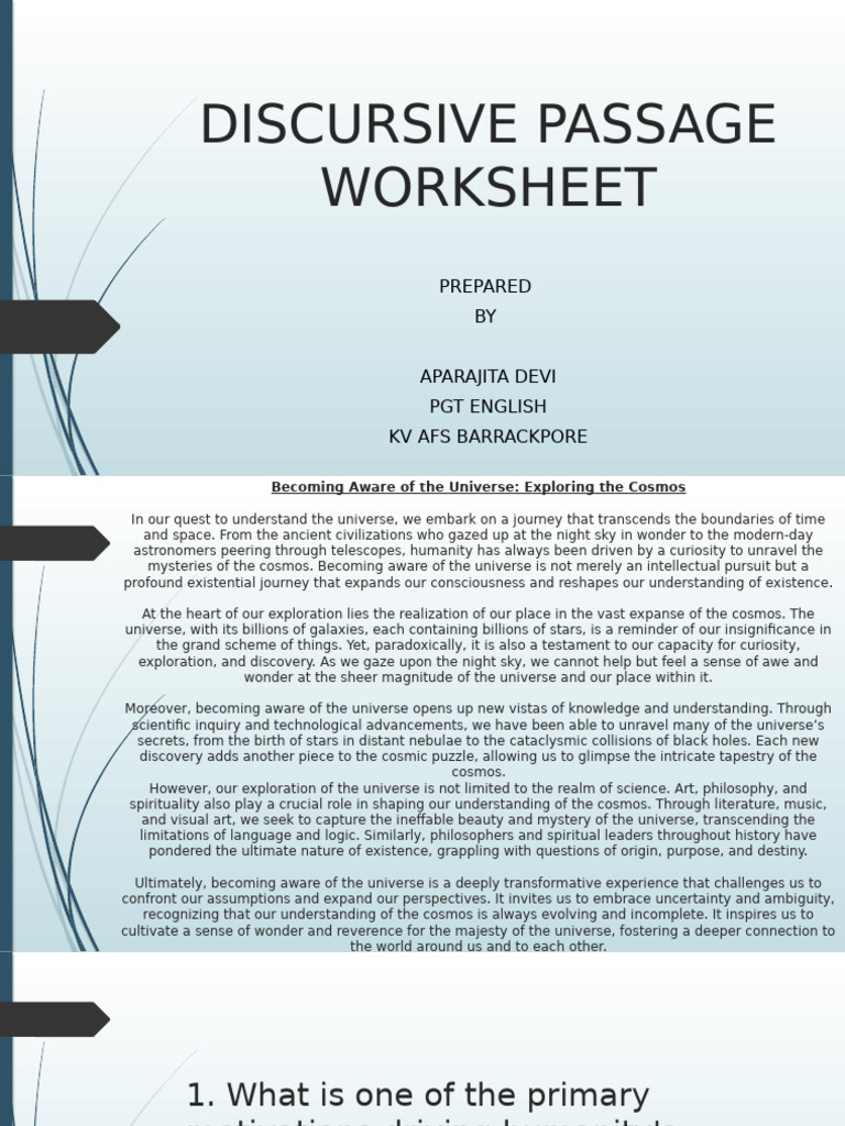 Discursive Passage Worksheet | PDF | Universe | Curiosity