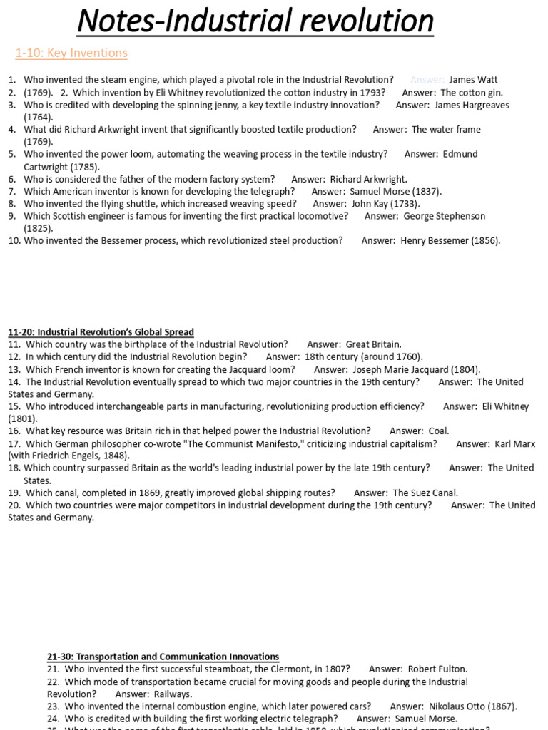 Notes-Industrial Revolution | PDF | Industrial Revolution | Economies