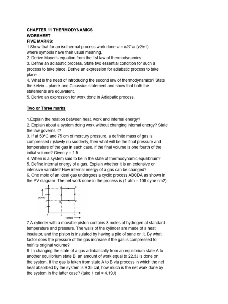 Chapter 11 Thermodynamics | PDF | Heat | Gases