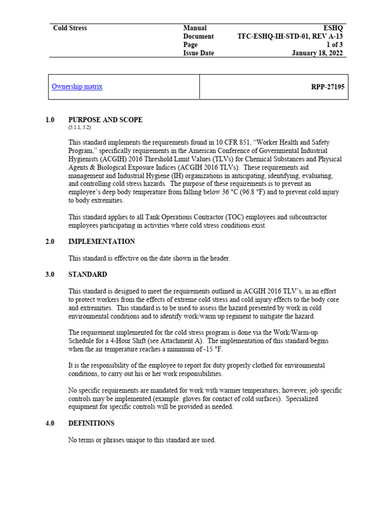 Cold Stress Management Guidelines | PDF | Occupational Safety And ...