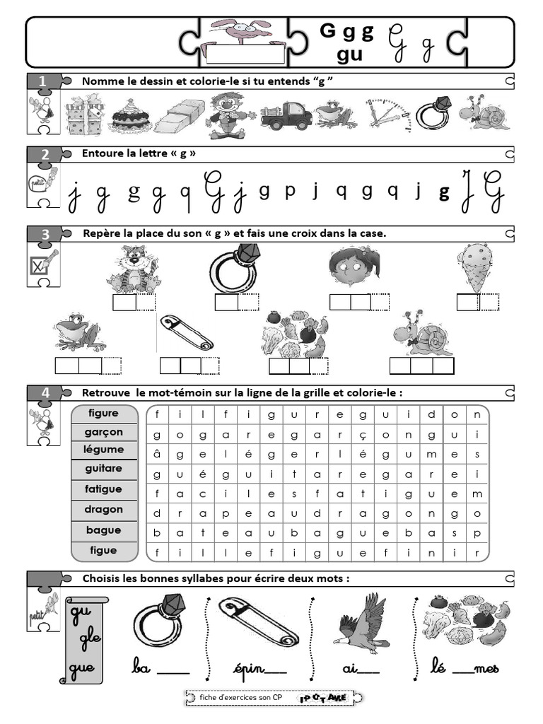 Exercices sur le son G et GU CP | PDF