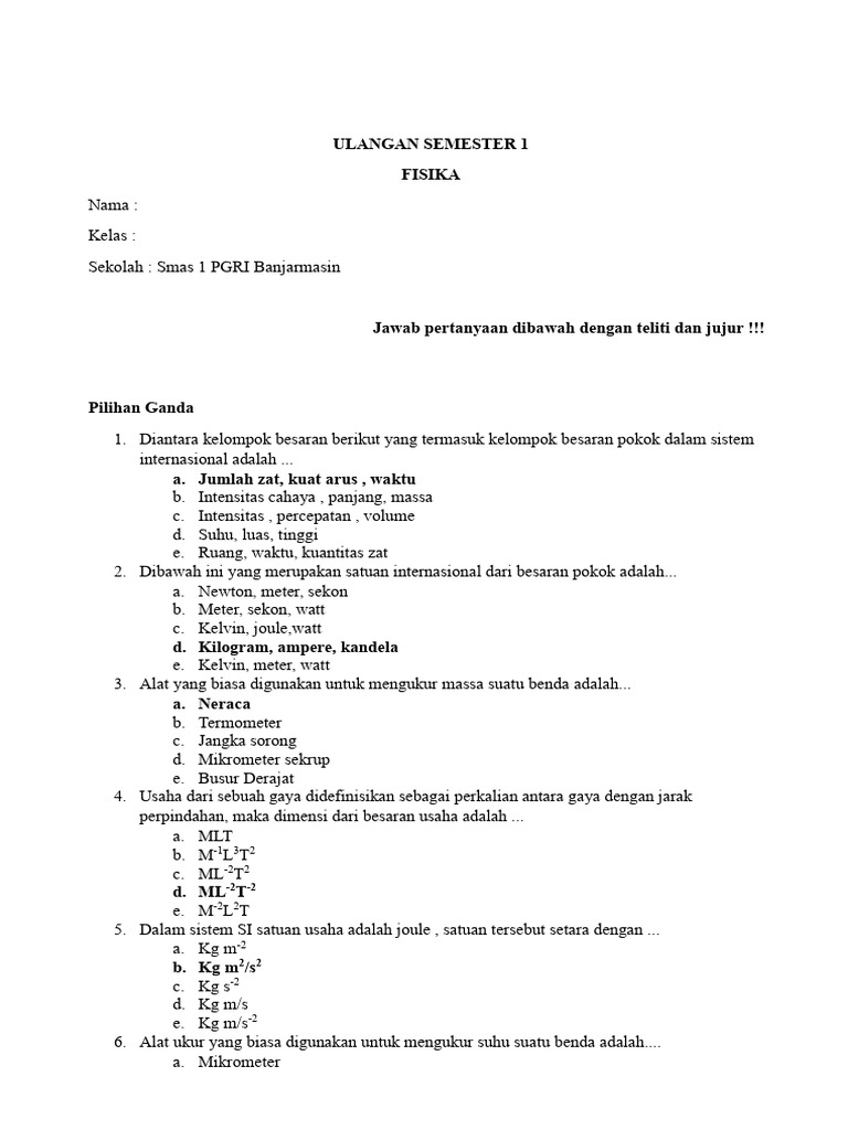 Soal Fisika Kelas 10 | PDF
