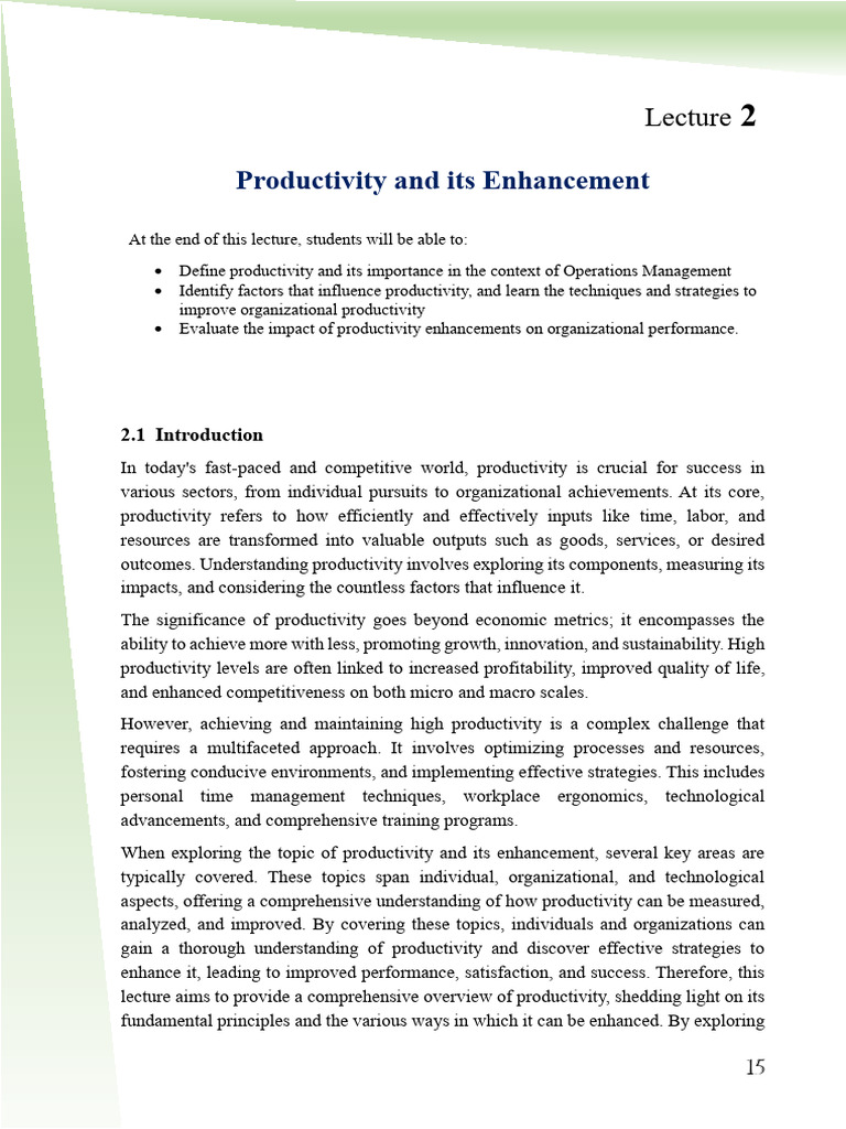 Lecture 2 Operations Management Productivity and Its Enhancement | PDF ... Lecture 2 Operations Management Productivity and Its Enhancement | PDF ...