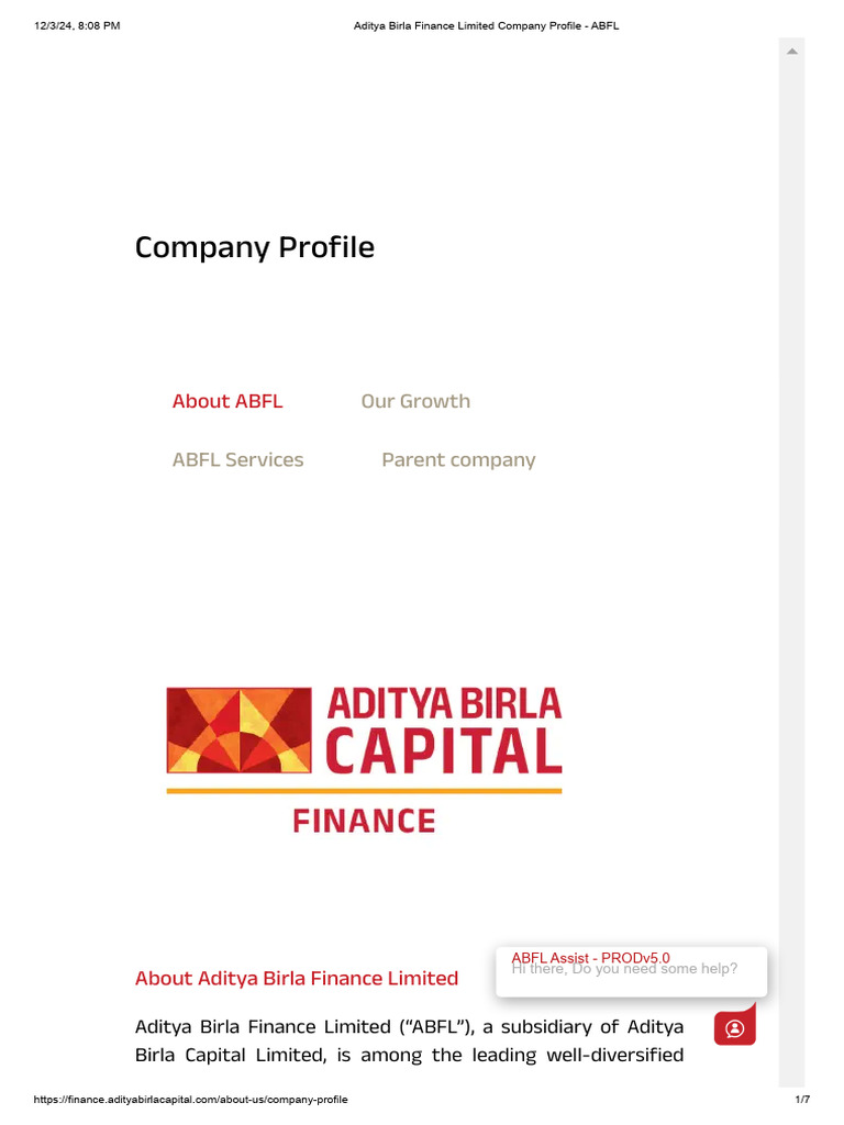 Aditya Birla Finance Limited Company Profile - ABFL | PDF